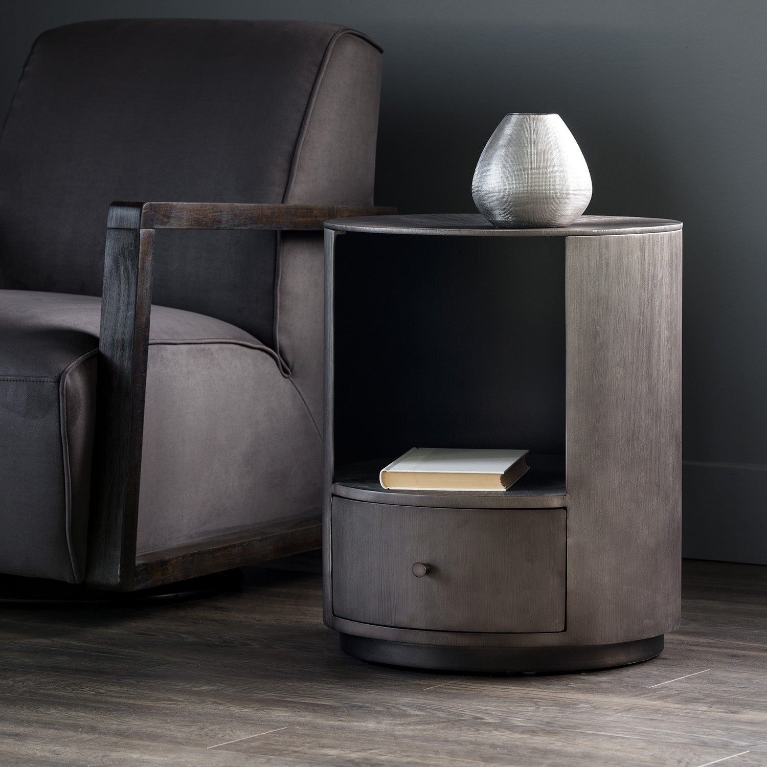 Sunpan Siena Round Nightstand Set of 2 – Paynes Gray