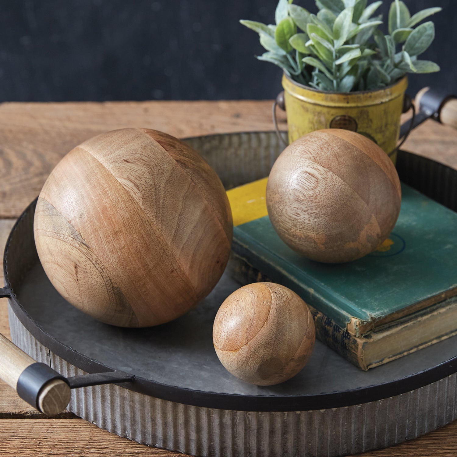 Carved Wood Ball Set of 3 – Paynes Gray