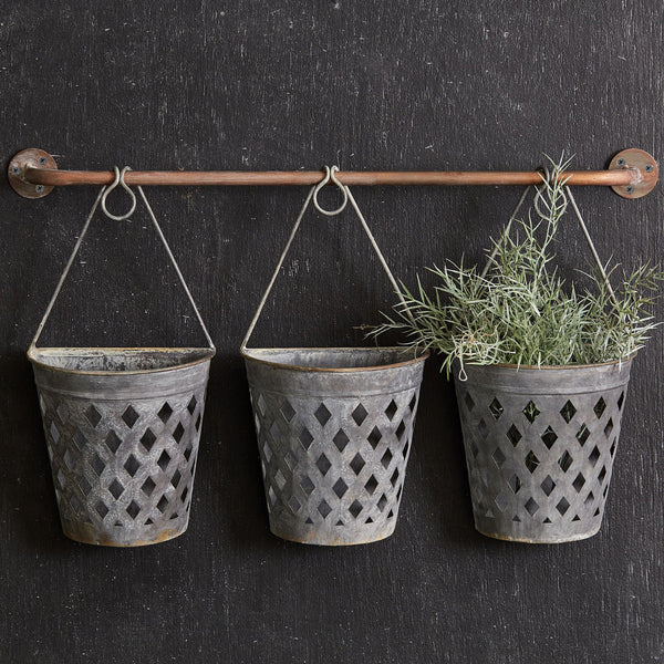 Half Round Open Weave Metal Wall Bucket – Paynes Gray