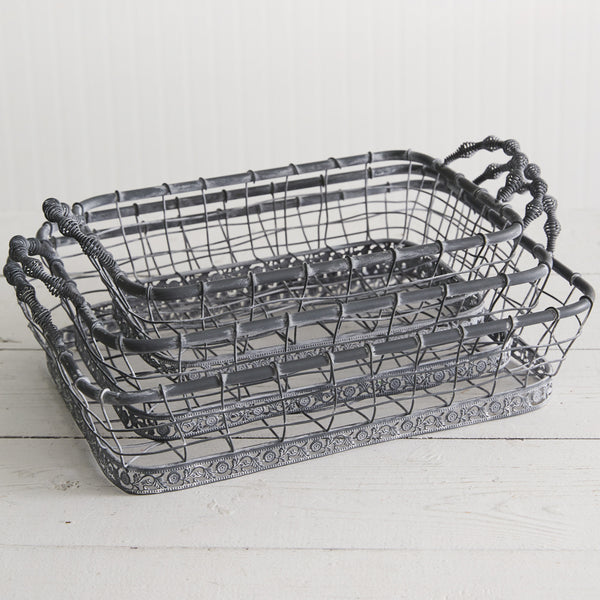 Rectangular Wire Basket Tray Set of 3 – Paynes Gray