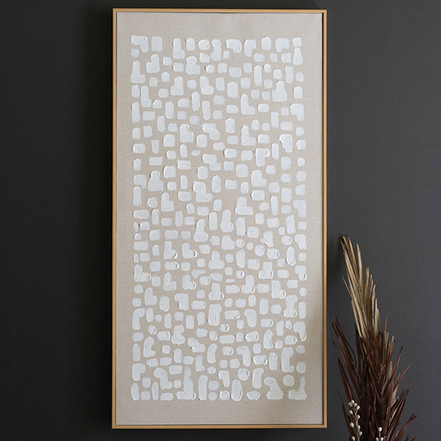 Khaki and White Abstract Framed Artwork – Paynes Gray