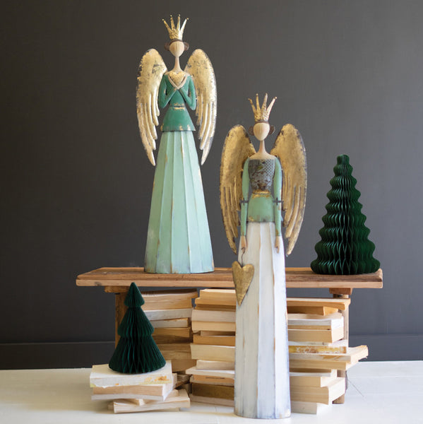 Painted Metal Christmas Angel Tabletop Accent Set of 2 – Paynes Gray
