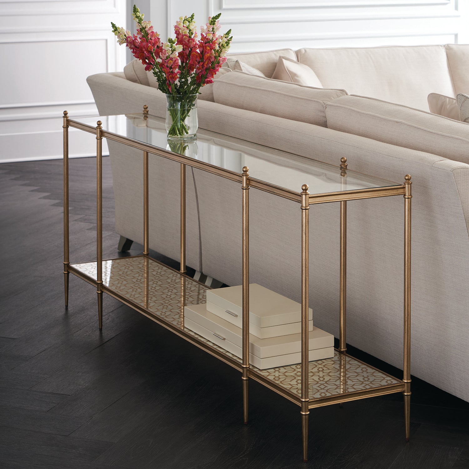 Caracole Perfection New Gold Console Table – Paynes Gray