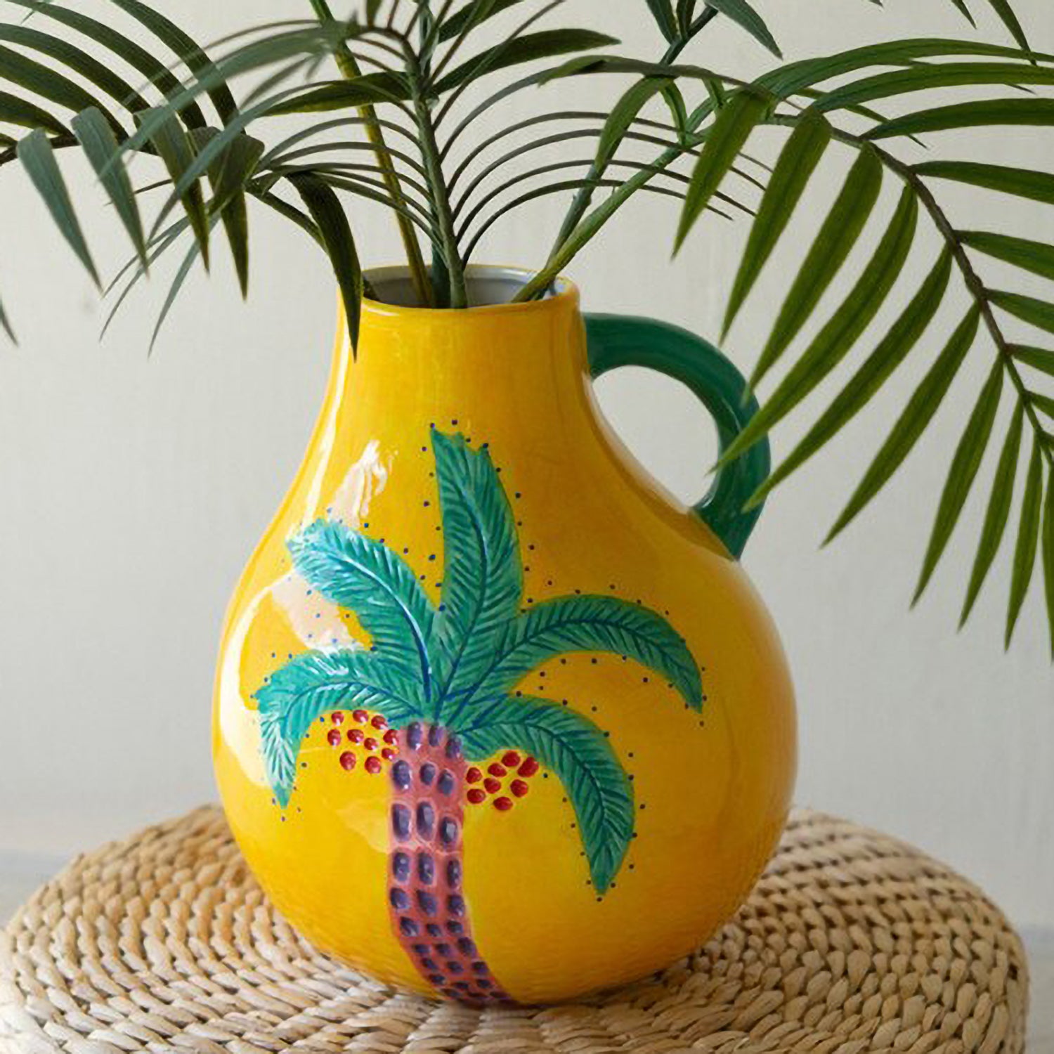 Ceramic Palm Tree Vase with Handle