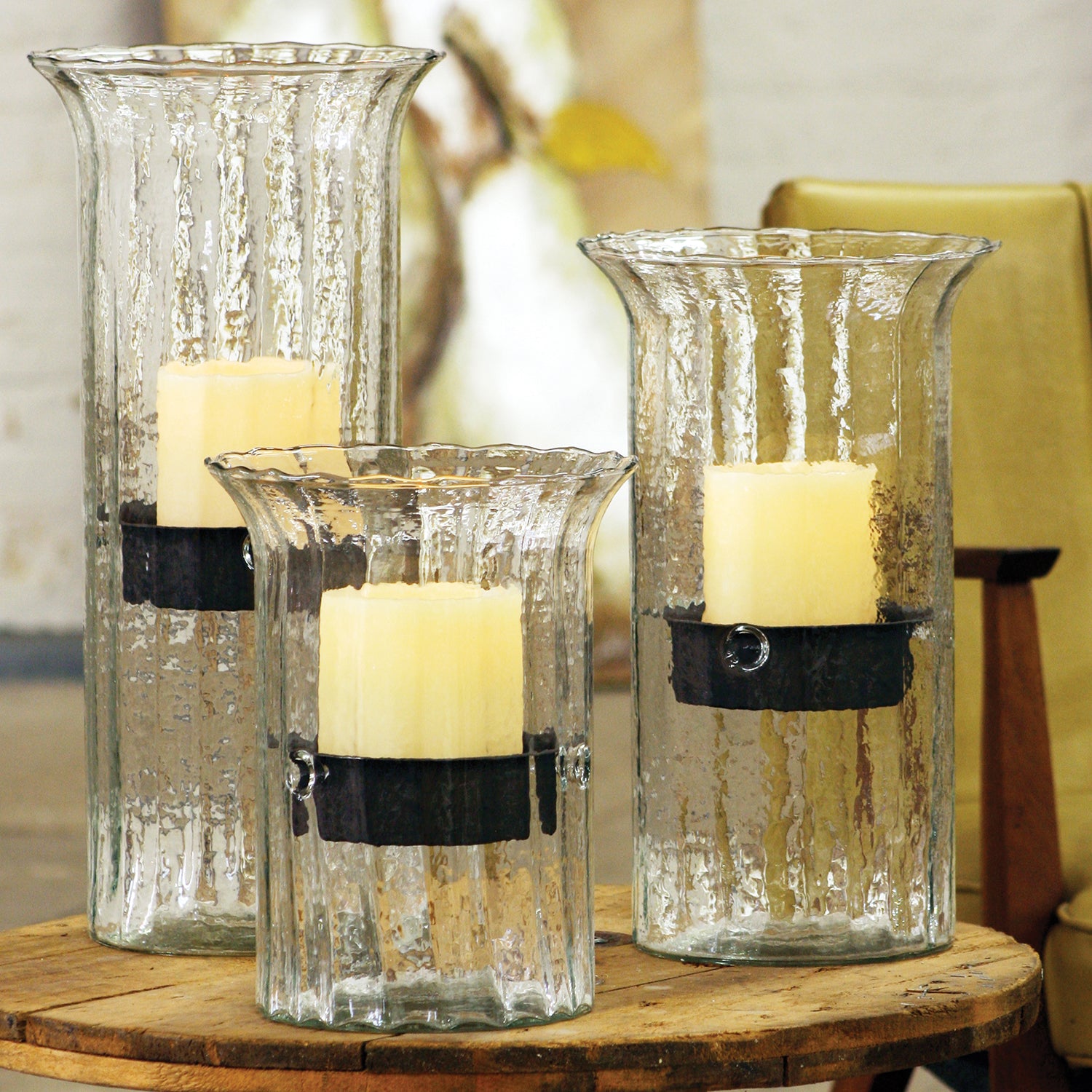 Ribbed Glass Hurricane – Paynes Gray