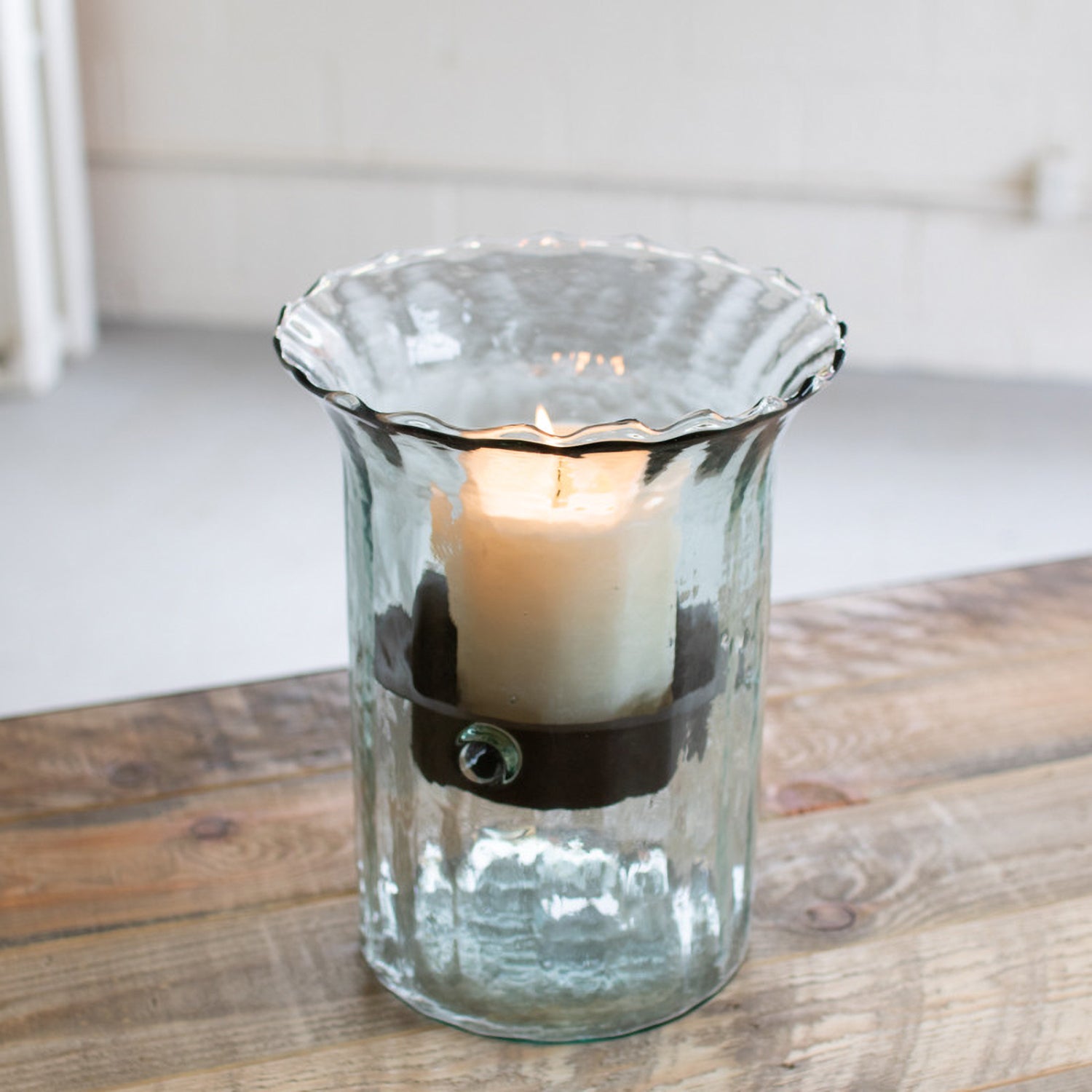 Ribbed Glass Hurricane – Paynes Gray