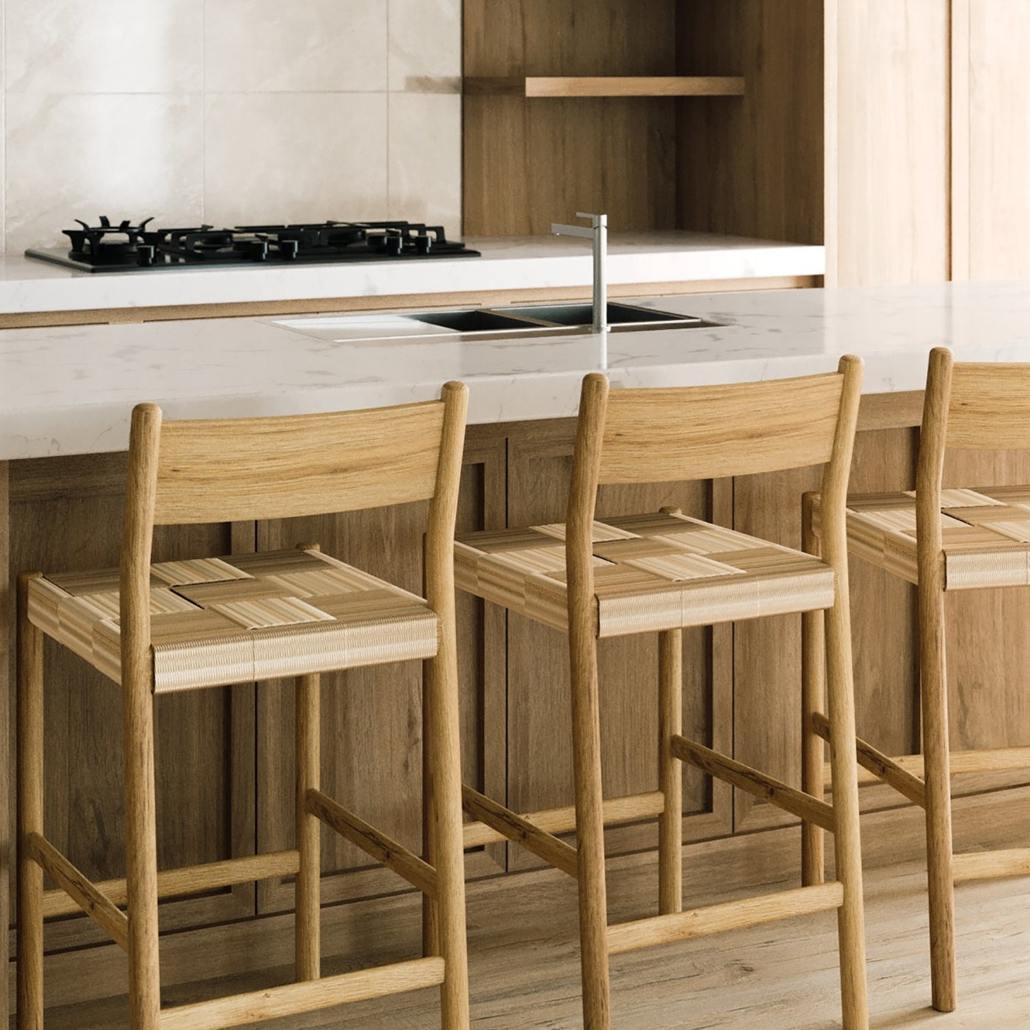 Union Home Asher Oak Danish Cord Counter Stool Set of 2