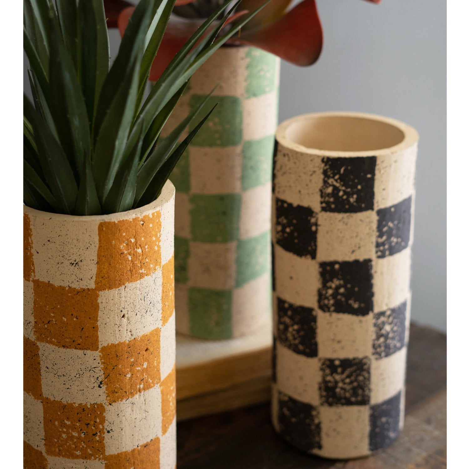 Checkered Cylinder Vase Set of 3 – Paynes Gray