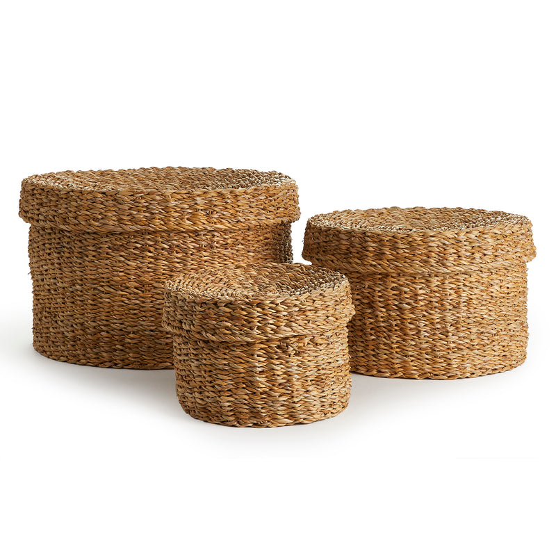 Seagrass Round Lidded Basket Set of 3 – Paynes Gray
