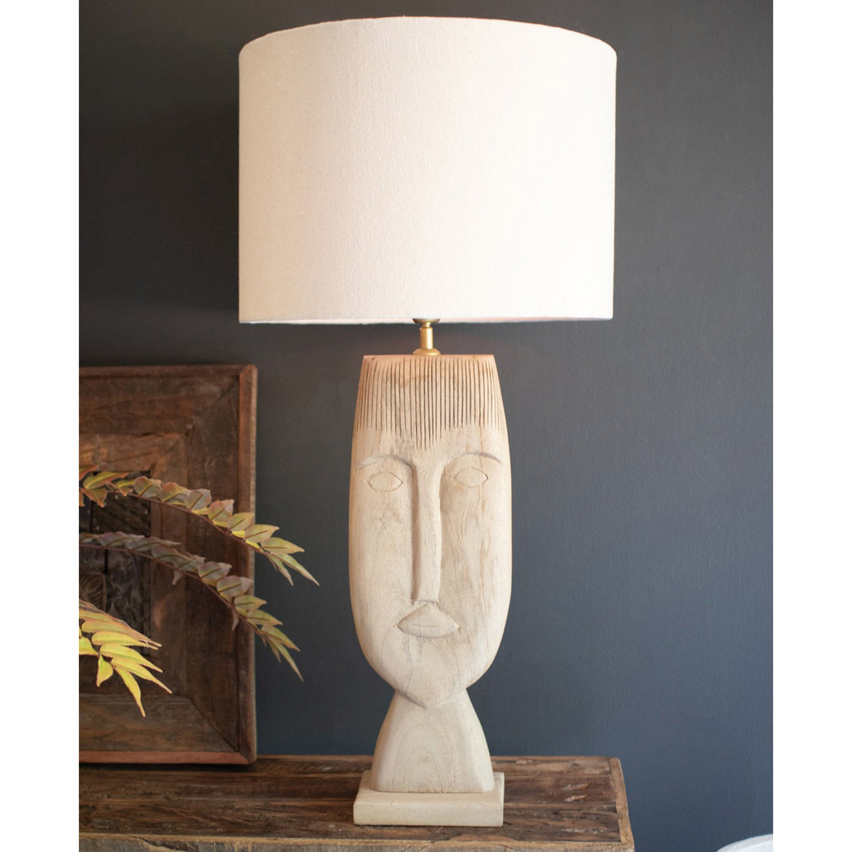 Wooden Face Table Lamp