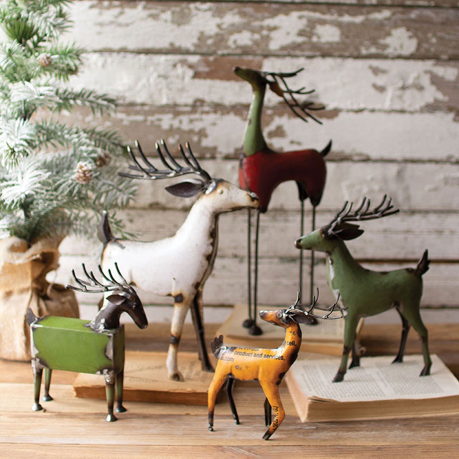 Recycled Metal Deer Figurine Set of 5 – Paynes Gray