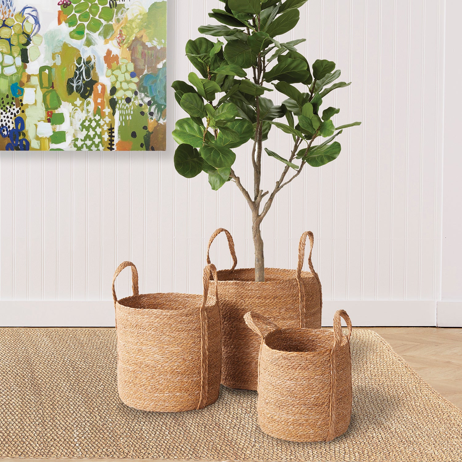 Seagrass Round Long Handle Basket Set of 3 – Paynes Gray