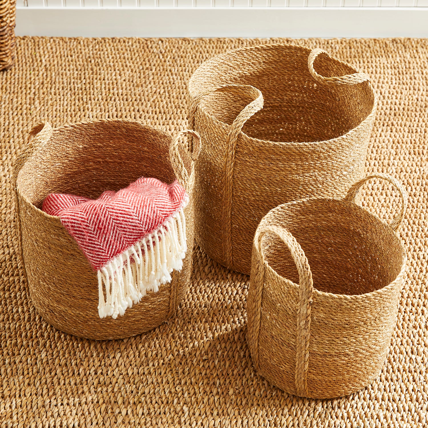 Seagrass Round Long Handle Basket Set of 3 – Paynes Gray