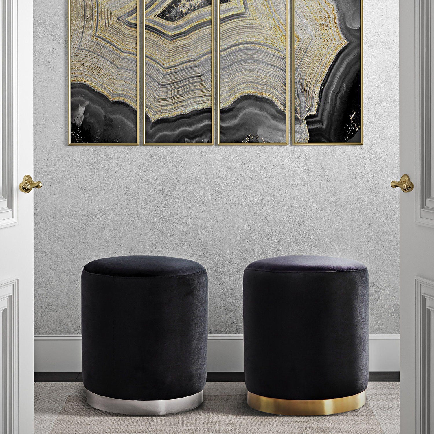 TOV Furniture Opal Gold Base Ottoman – Paynes Gray