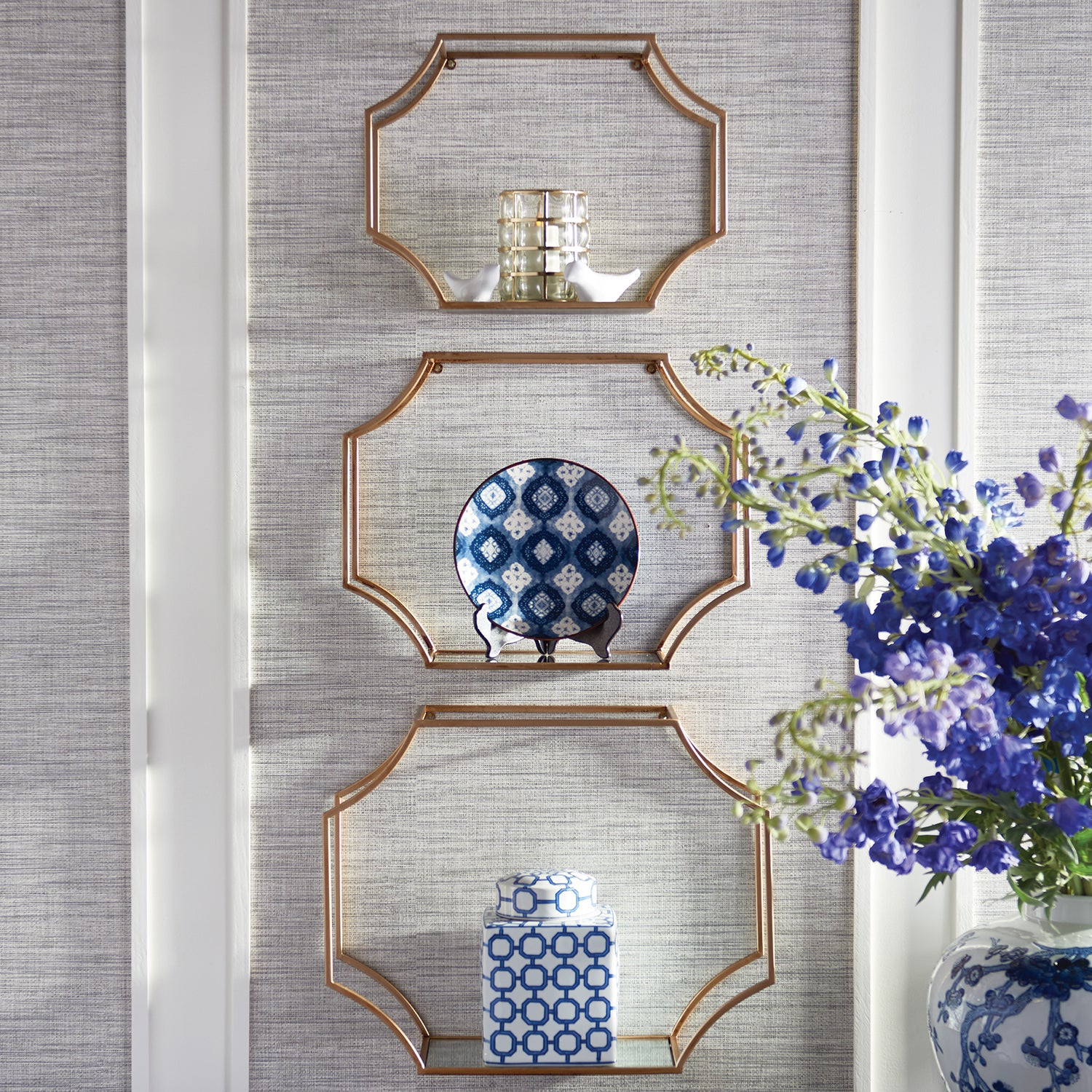 Hudson Mirrored Wall Shelf Set of 3 – Paynes Gray