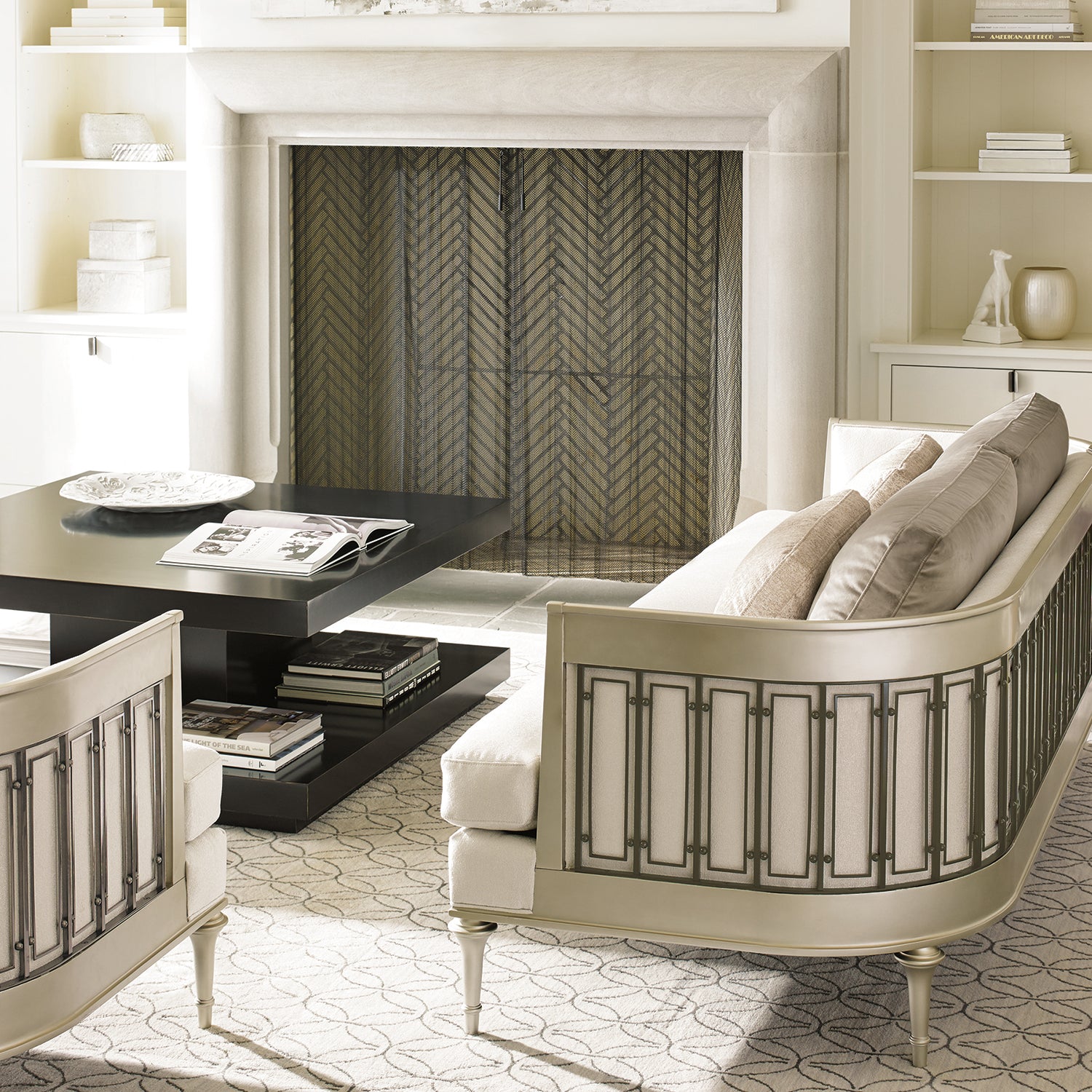 Caracole Quit Your Metal-Ing Sofa – Paynes Gray