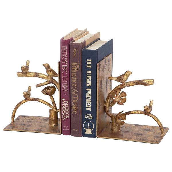 Old World Design Nesting Bird Antiqued Gold Bookend Set – Paynes Gray