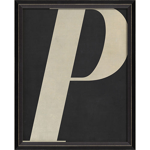 Letter P White on Black Framed Print – Paynes Gray