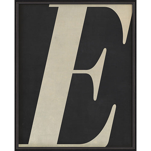 Letter E White on Black Framed Print – Paynes Gray