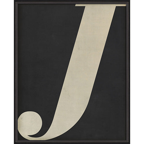 Letter J White on Black Framed Print – Paynes Gray