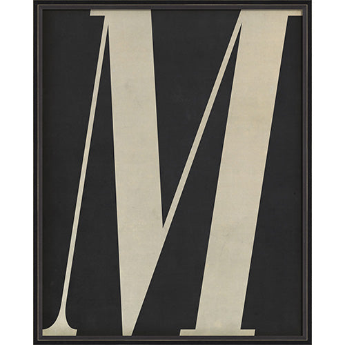 Letter M White on Black Framed Print – Paynes Gray