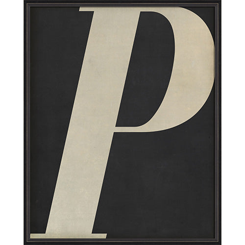 Letter P White on Black Framed Print – Paynes Gray