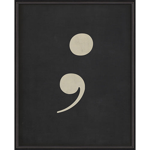 Letter Semi Colon White on Black Framed Print – Paynes Gray