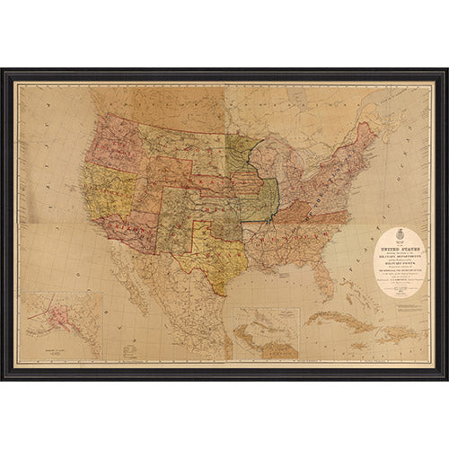 Spicher & Co United States Map with Military Posts Framed Print