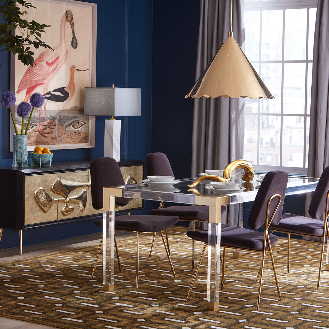 Jonathan Adler Brass Ripple Large Pendant – Paynes Gray