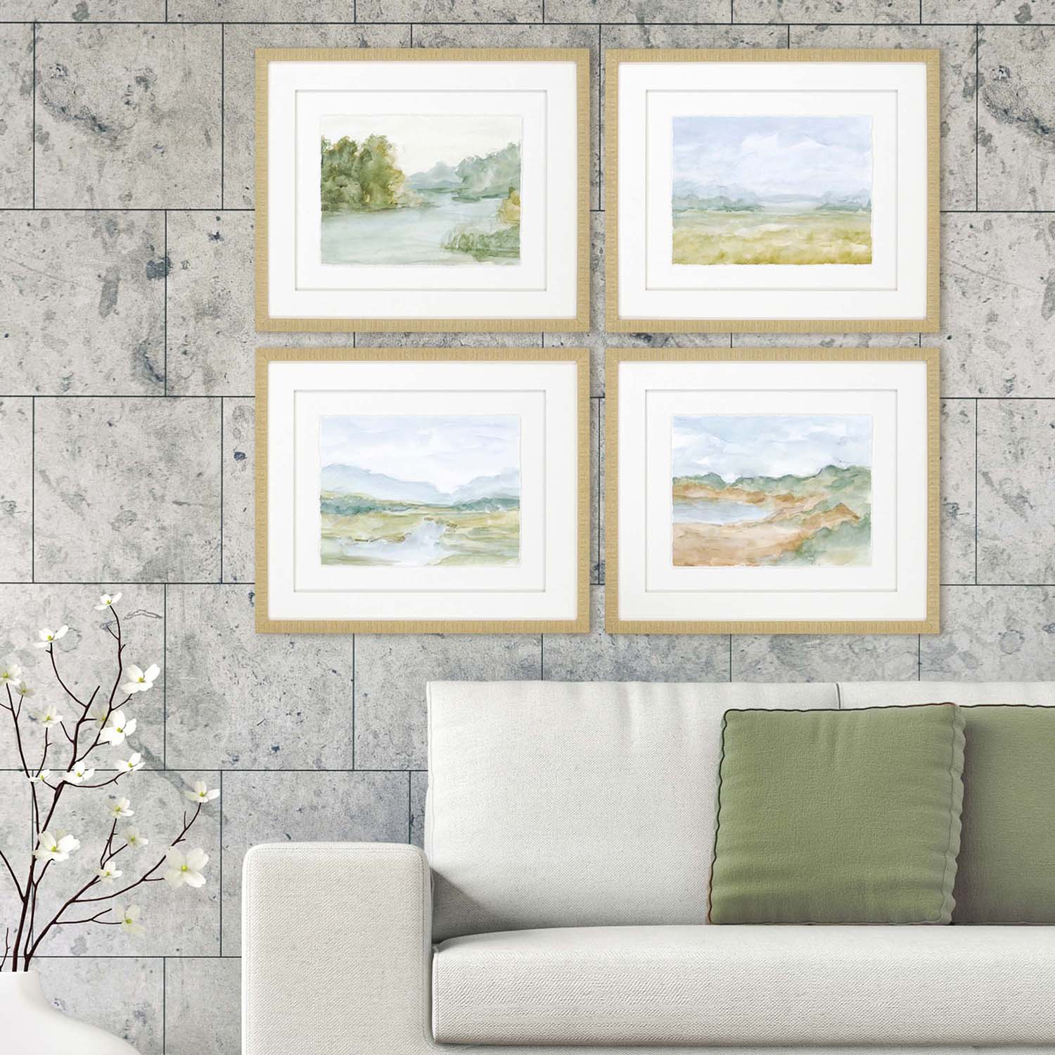 Harper Watercolour Framed Art Set of 4 – Paynes Gray