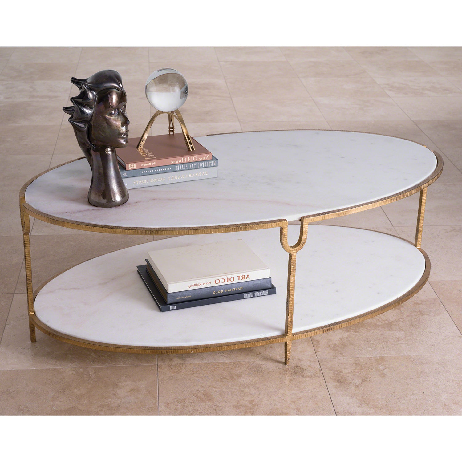 Global Views Oval Iron & Stone Coffee Table – Paynes Gray