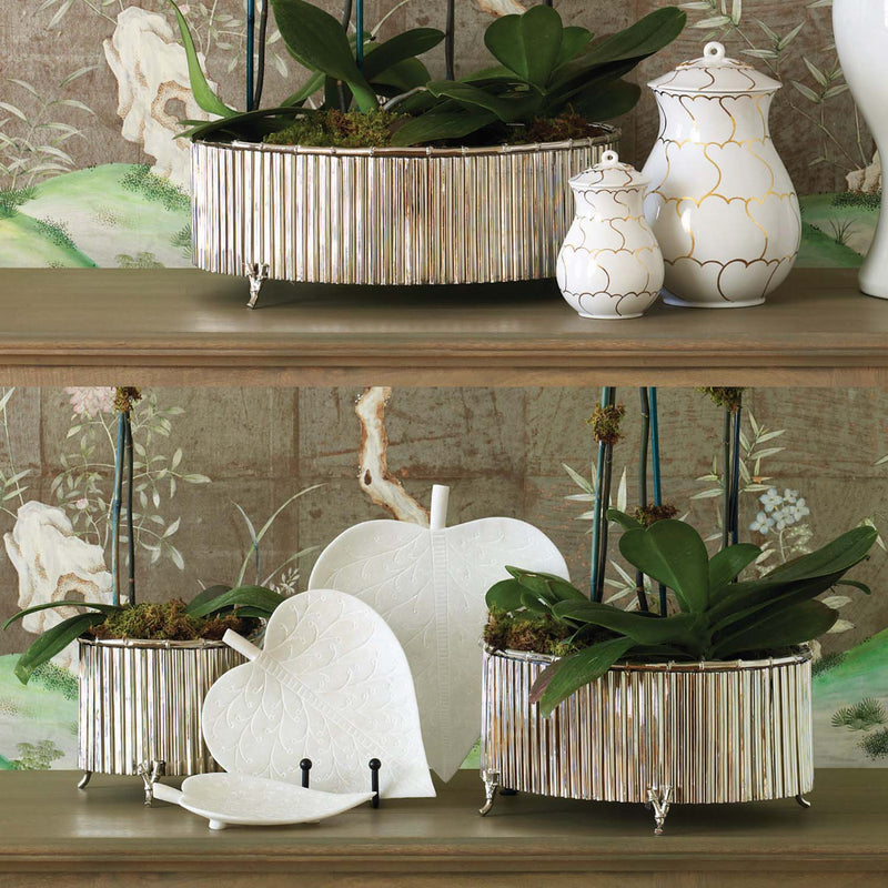 Global Views Corrugated Bamboo Cachepot – Paynes Gray