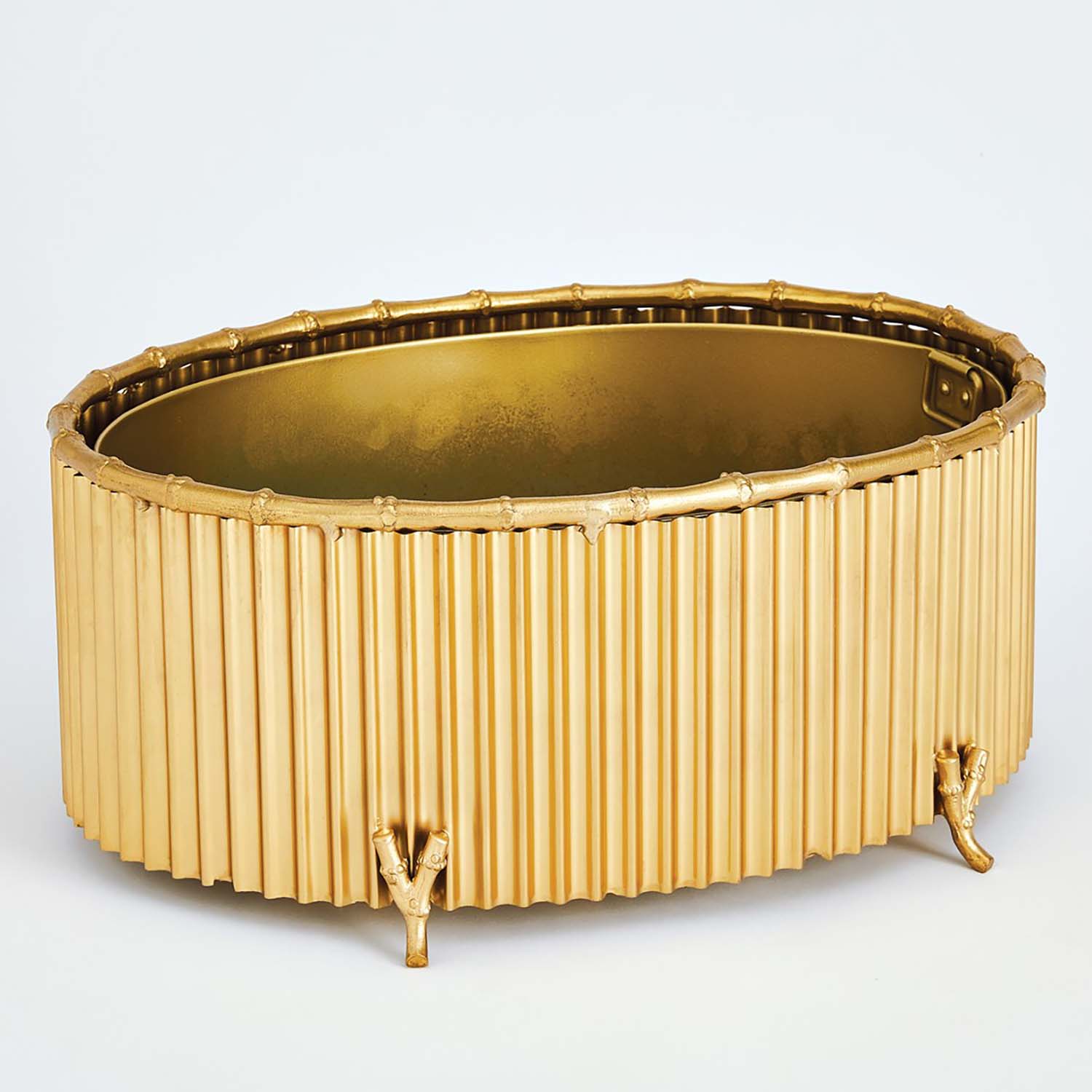 Global Views Corrugated Bamboo Cachepot – Paynes Gray