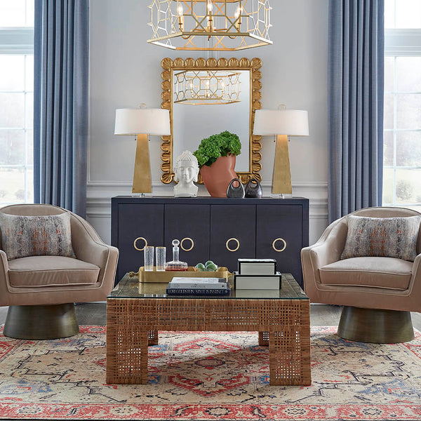 Worlds Away Charlie Rattan Coffee Table – Paynes Gray