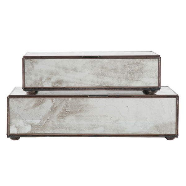 Worlds Away Antique Mirror Box – Paynes Gray