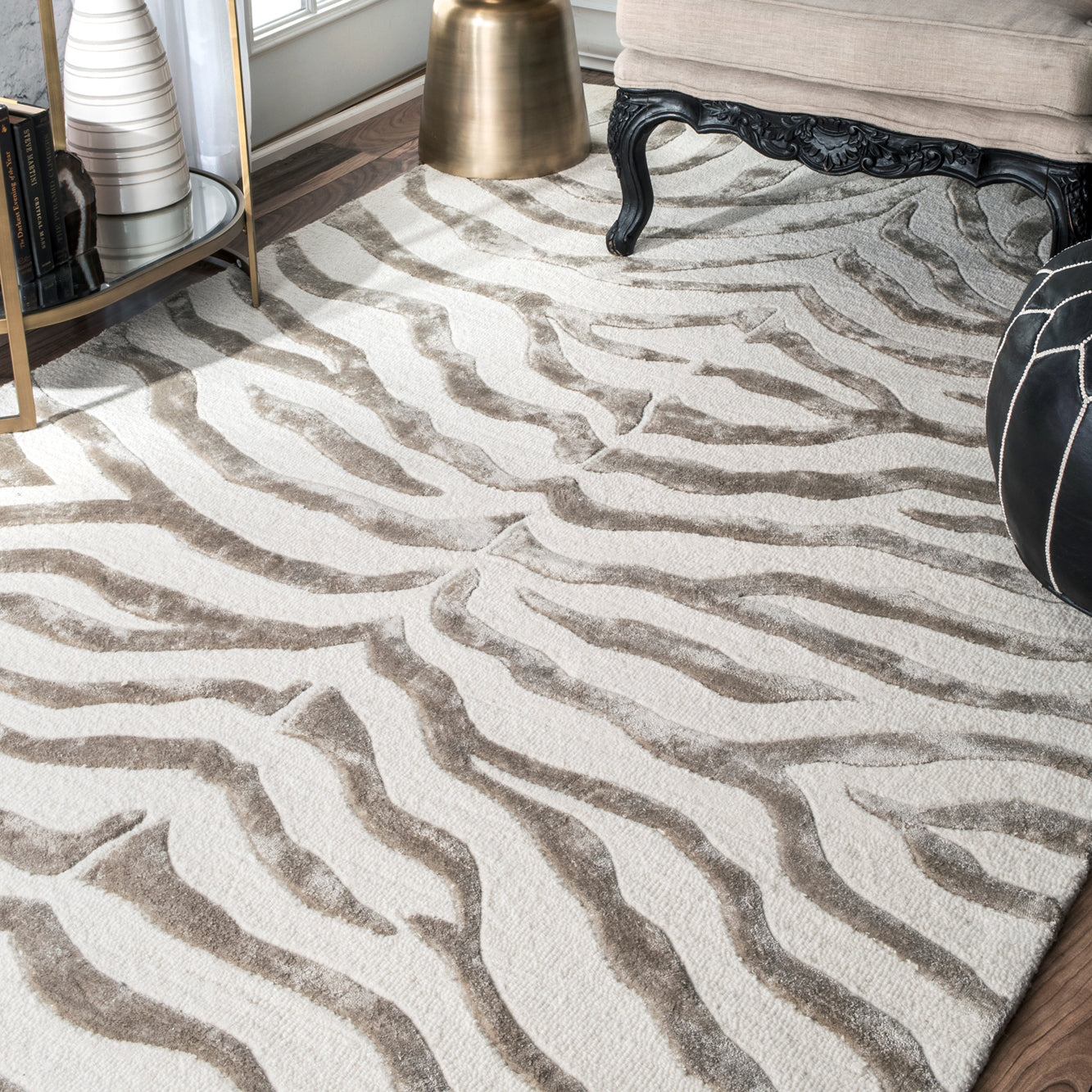 Zebra Stripe Hand Tufted Rug – Paynes Gray
