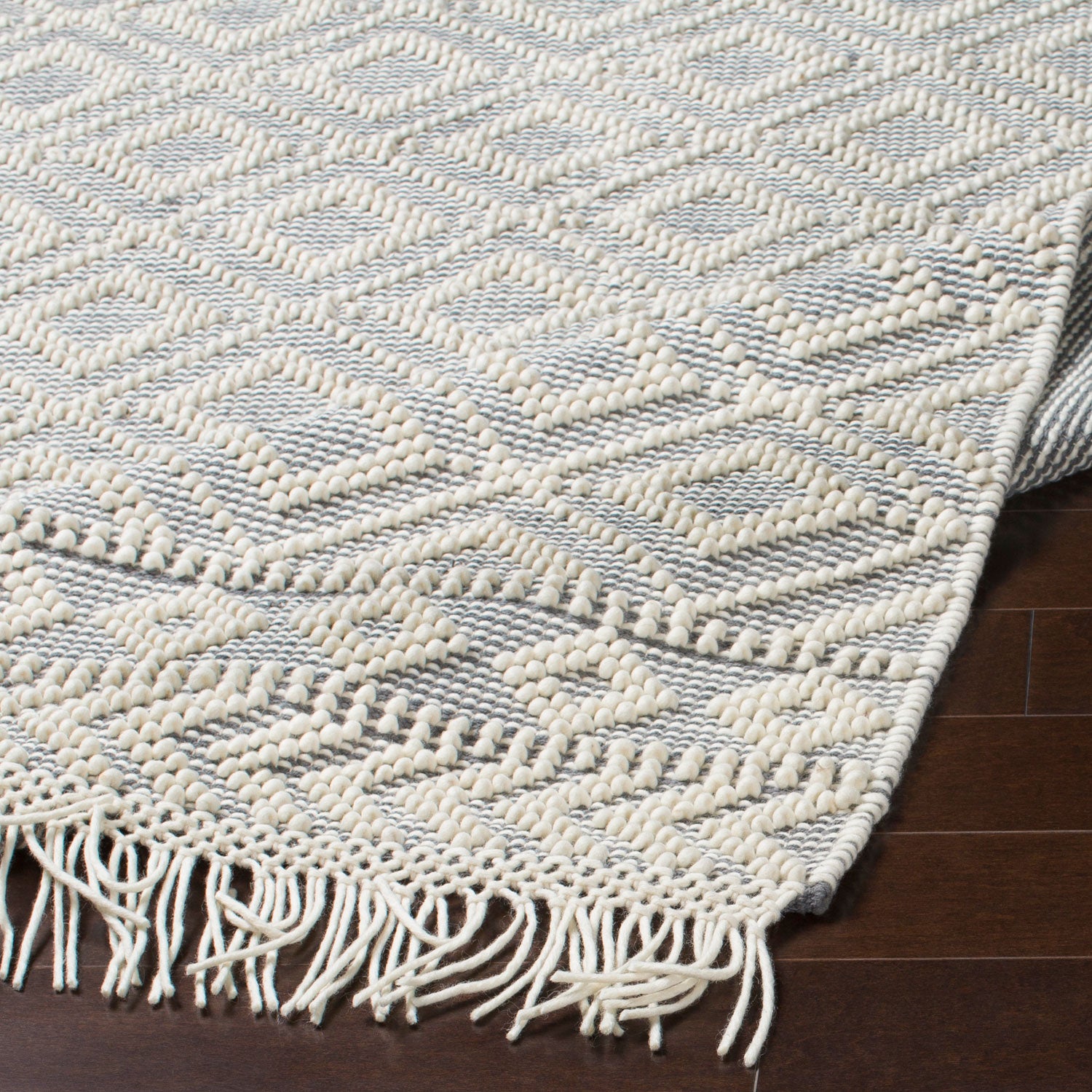 Surya Farmhouse Tassel Diamond Hand Woven Rug – Paynes Gray