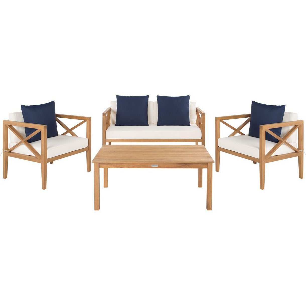 Athena 4-Piece Beige/Navy Outdoor Living Set